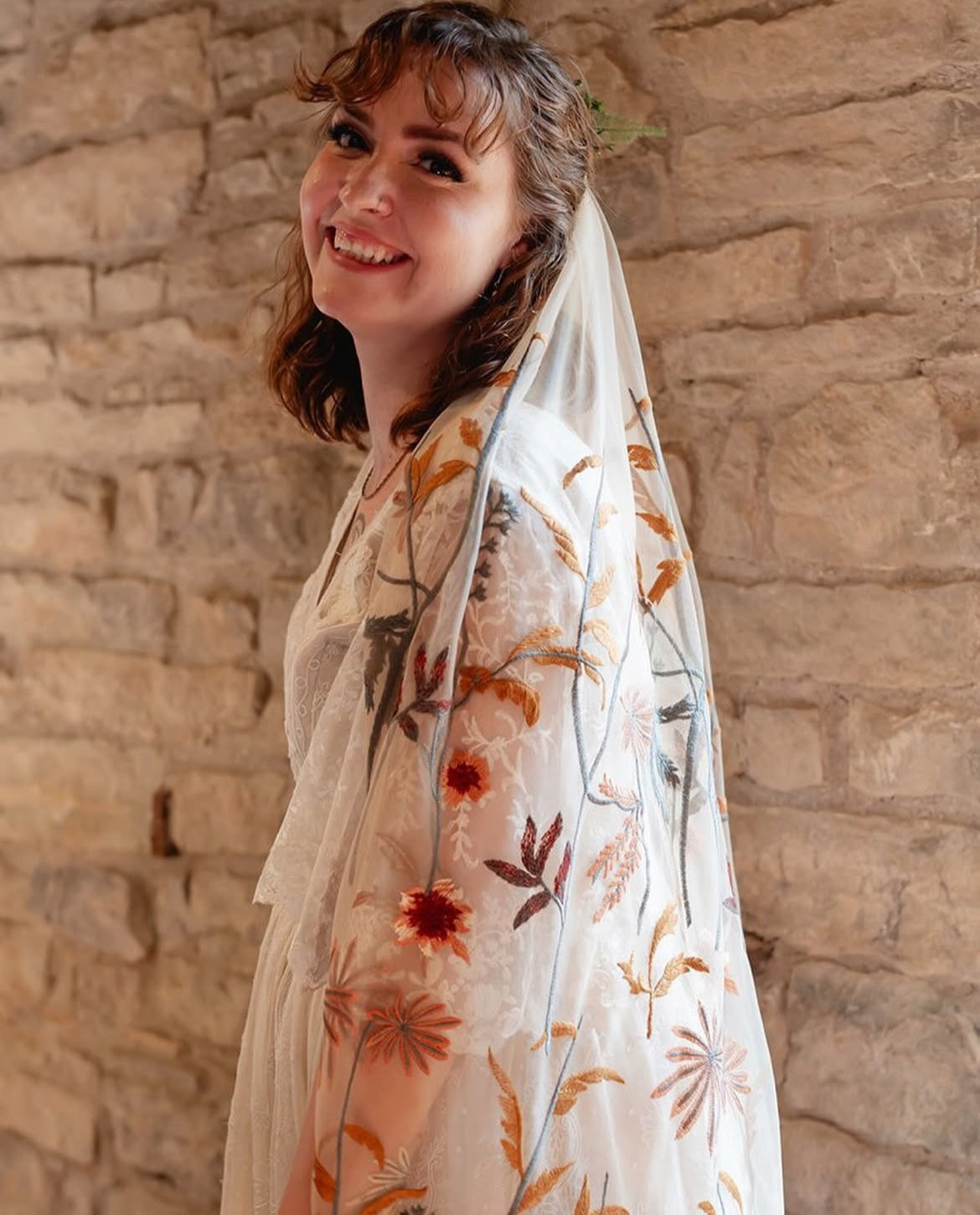 Autumn Leaves Falling Veil | TAN TULLE | Floral Wedding Veil – Belle ...