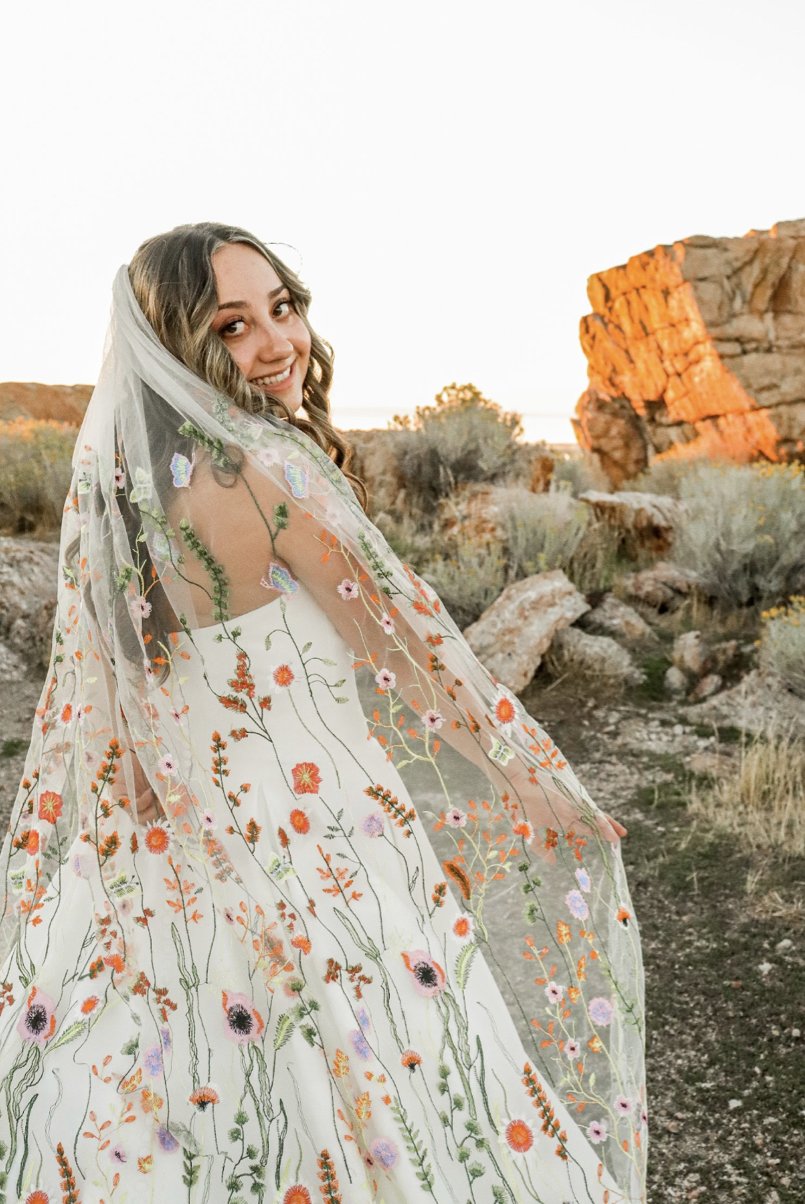 Orange Wildflower | Floral Wedding Veil – Belle Botanical Creations LLC